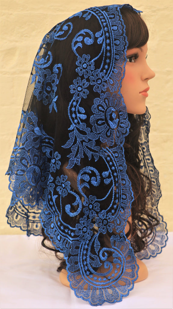 Di Clara | Catholic Mantilla Veil | Royal Blue | Worldwide Shipping