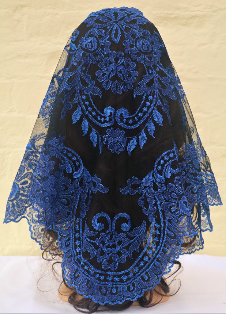 Di Clara | Catholic Mantilla Veil | Royal Blue | Worldwide Shipping