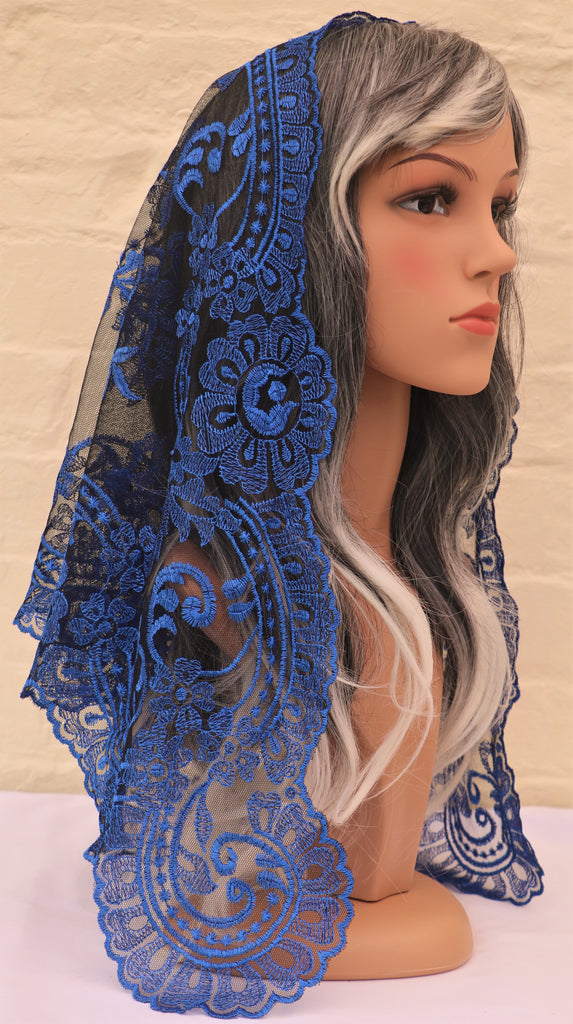 Di Clara | Catholic Mantilla Veil | Royal Blue | Worldwide Shipping